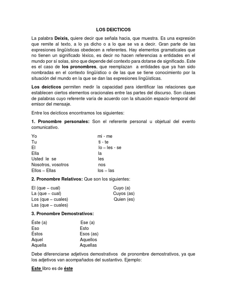 Guía # 5 Los Deícticos | PDF | Pronombre | Sintaxis