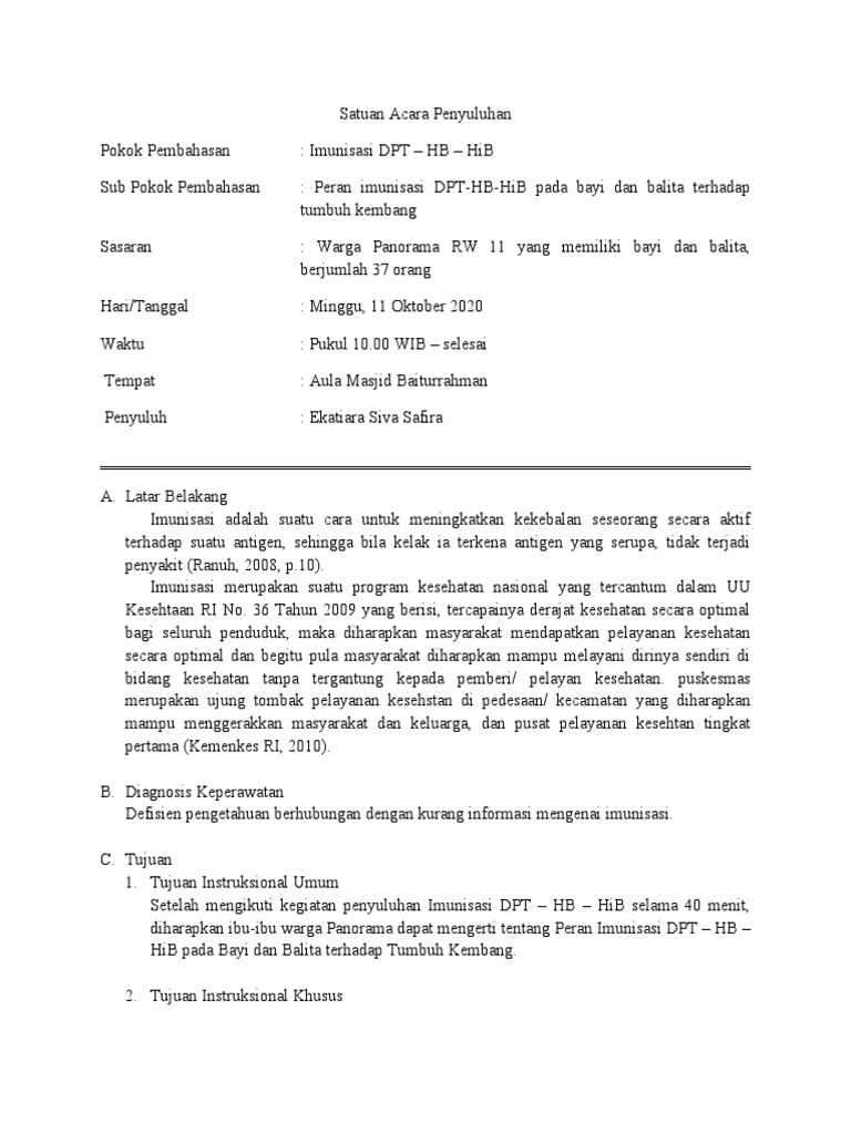 Sap Imunisasi Eka | PDF | Pengembangan Diri