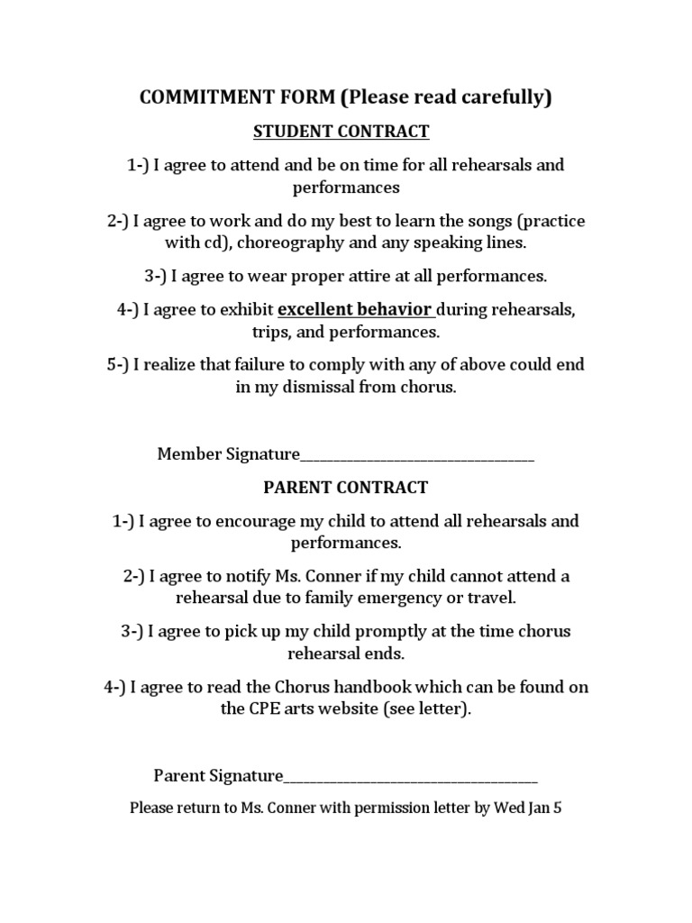 Chorus Commitment and Parent Agreement | PDF