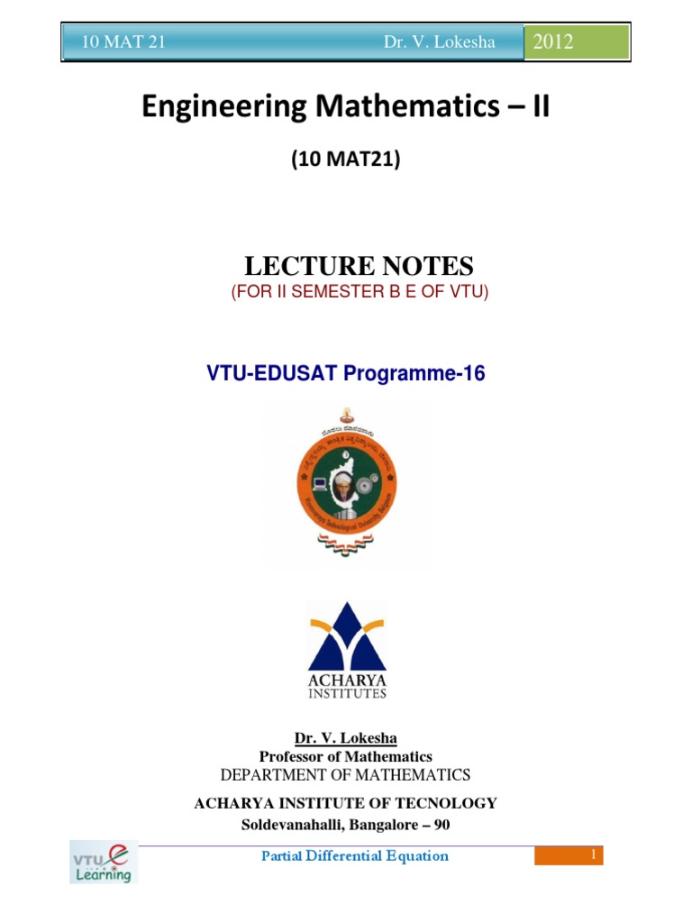 Engineering Mathematics - II: Notes | PDF | Differential Equations ...