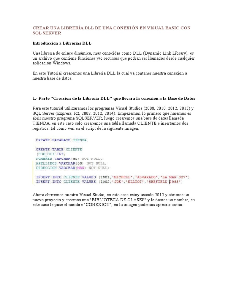 Crear Una Librería DLL de Una Conexión en Visual Basic Con SQL Server | PDF | Biblioteca ...