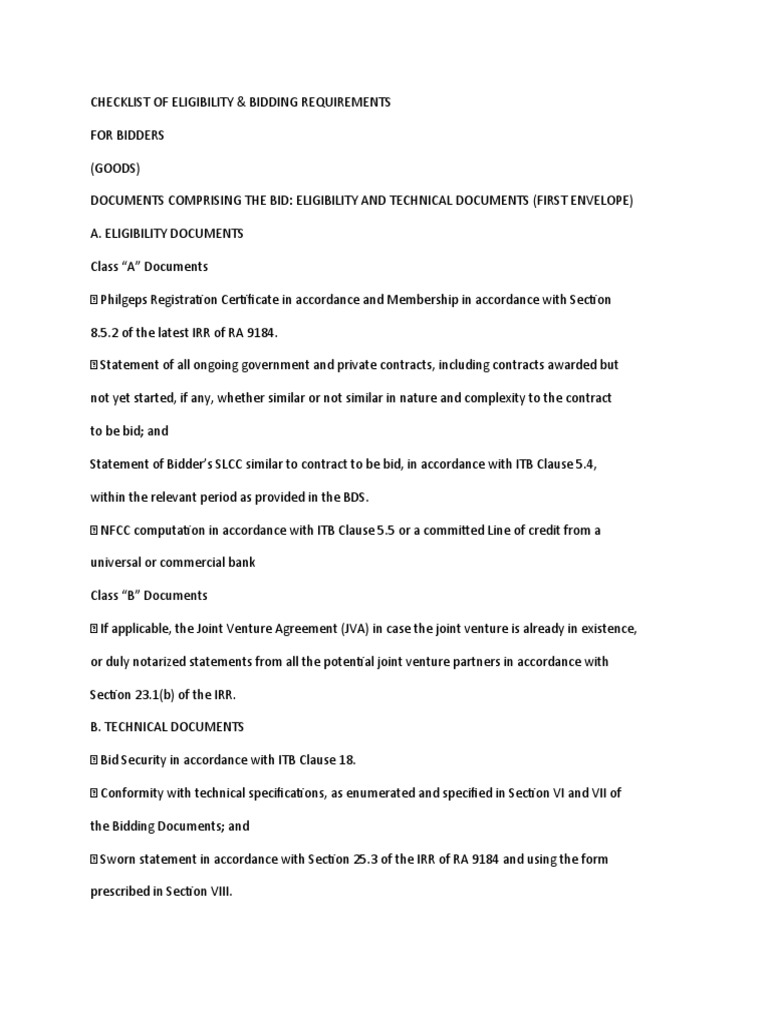 Requirements for Bidder Eligibility and Technical Compliance: A ...
