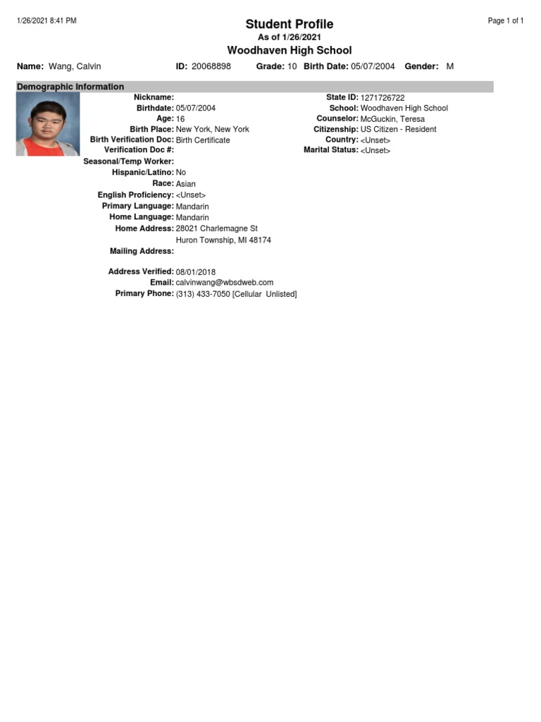 Student Profile: Woodhaven High School | PDF
