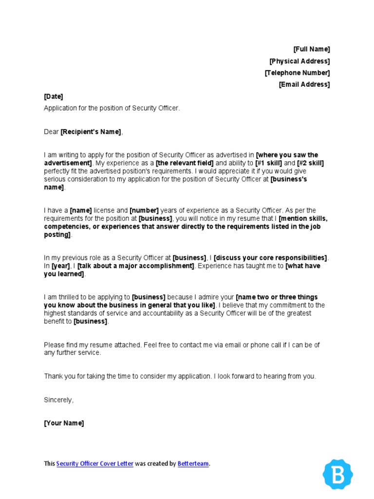 Security Officer Application Letter Template | PDF