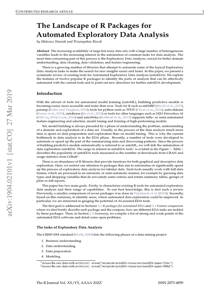 The Landscape of R Packages For Automated Exploratory Data Analysis ...