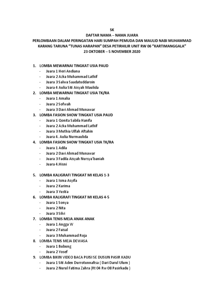 SK Juara Lomba Lomba. | PDF