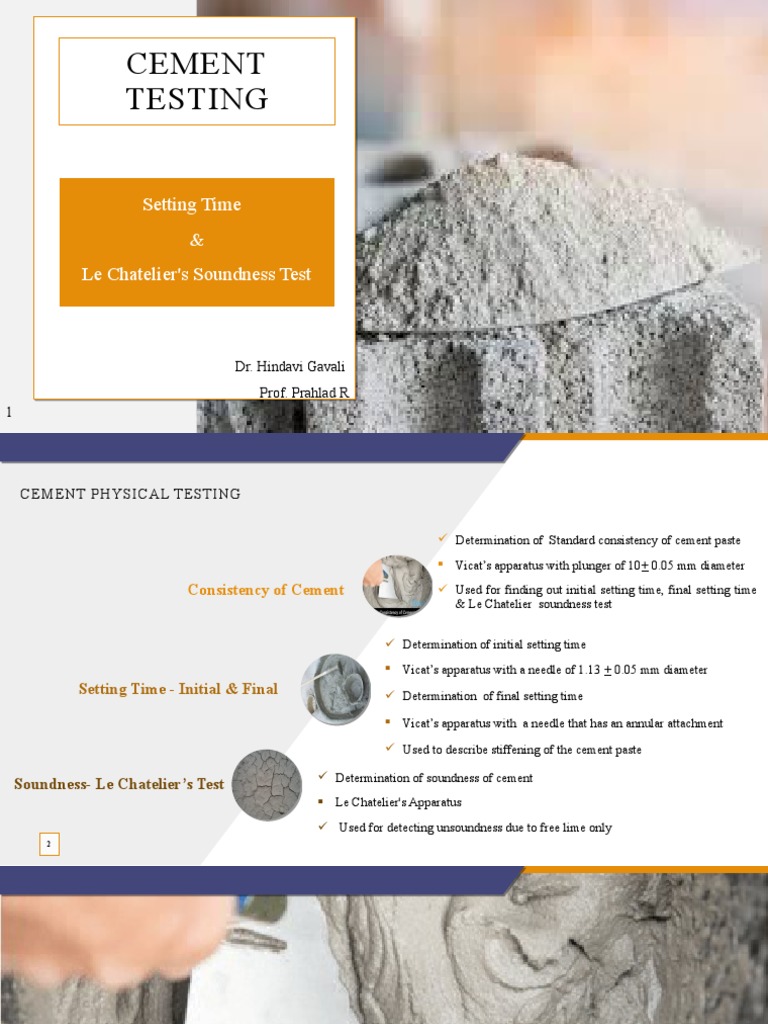 Cement Testing: Setting Time & Soundness | PDF | Cement | Concrete
