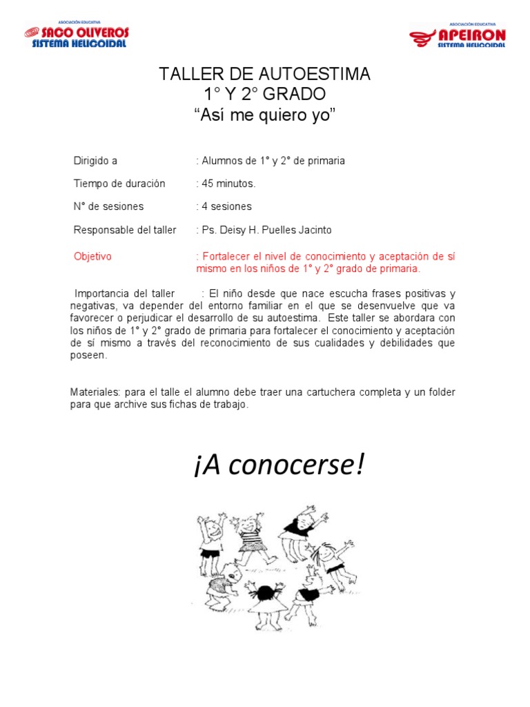 Taller Autoestima 1 2 Pdf Autoestima