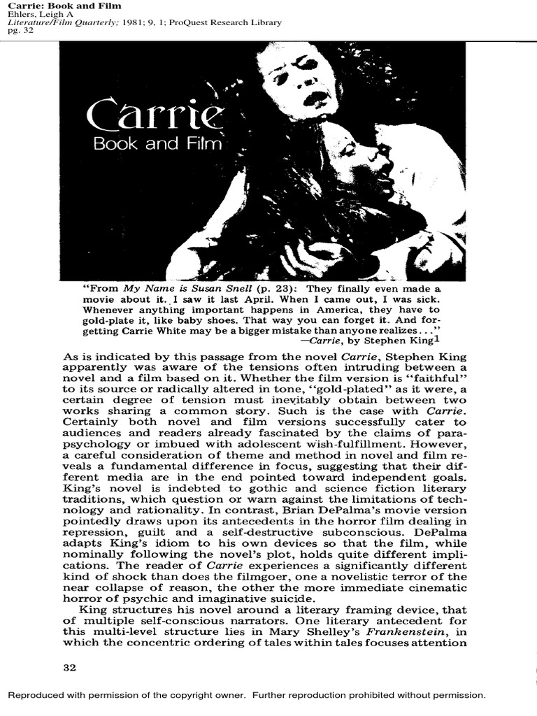 Carrie Book and Film | PDF