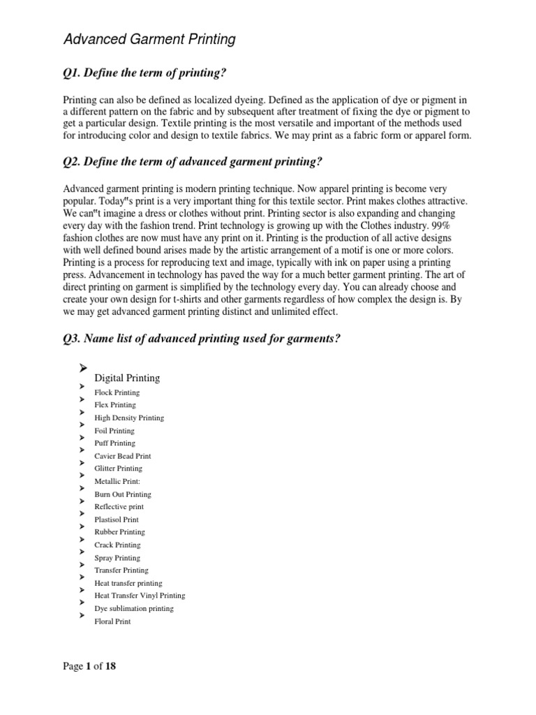 Garments Printing | Download Free PDF | Printing | Textiles