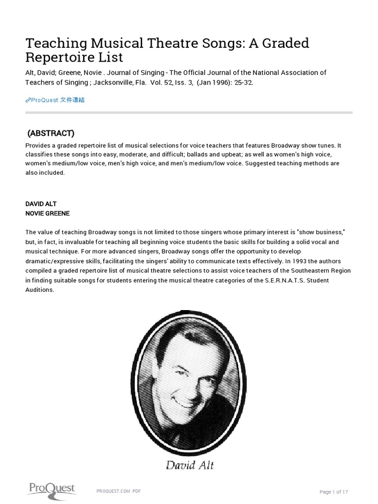 Teaching Musical Theatre Songs: A Graded Repertoire List: (Abstract ...
