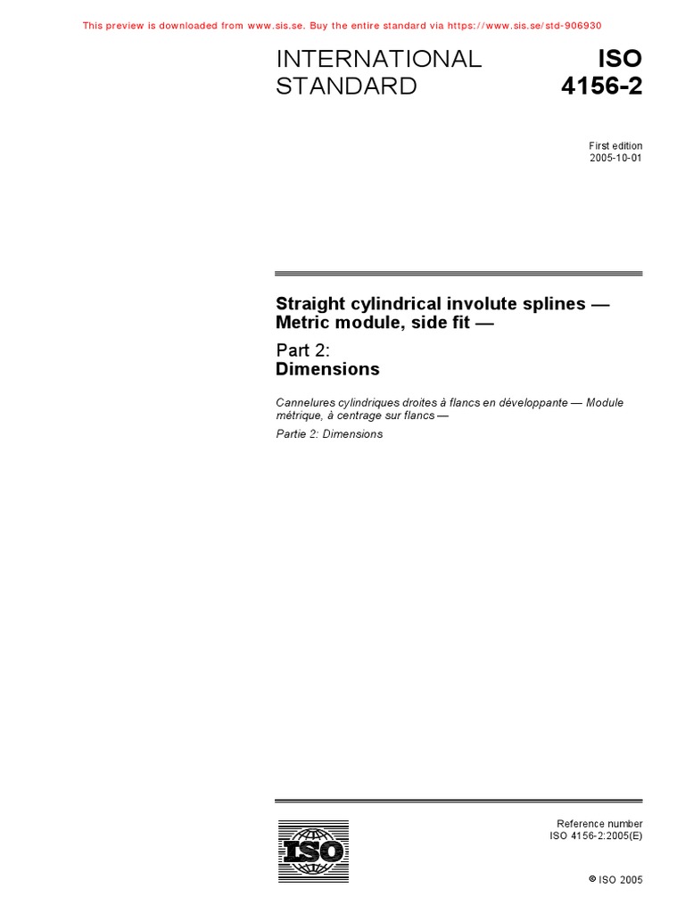 International Standard: Straight Cylindrical Involute Splines - Metric ...