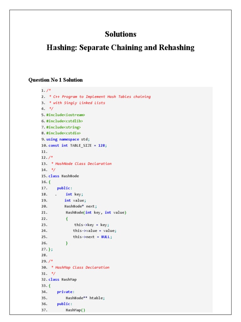 Task 4 - Solutions - Separate Chaining and Rehashing | PDF | Computer ...