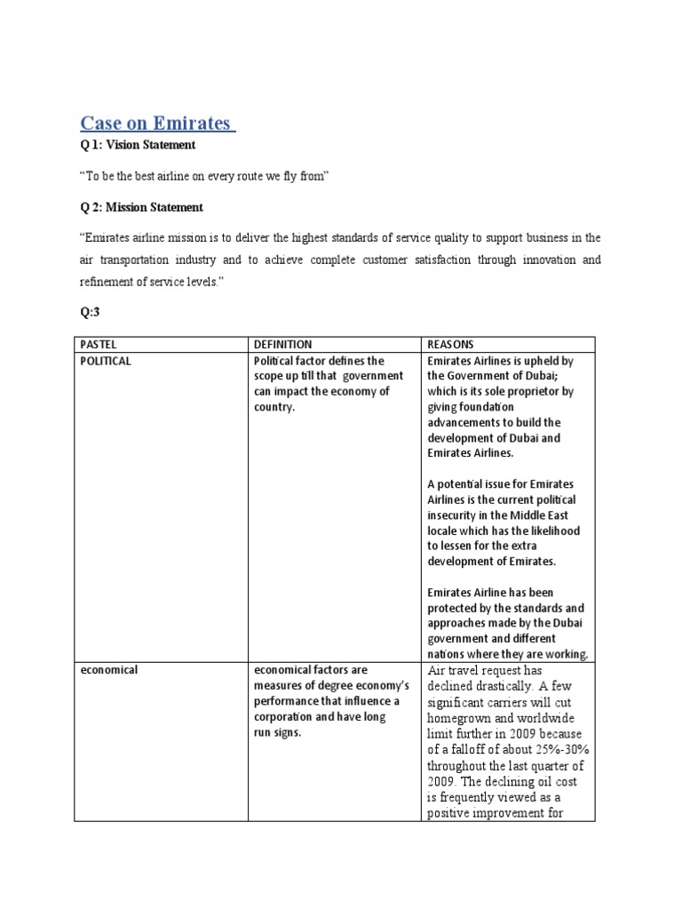 Case On Emirates: Q 1: Vision Statement | PDF | Emirates (Airline ...