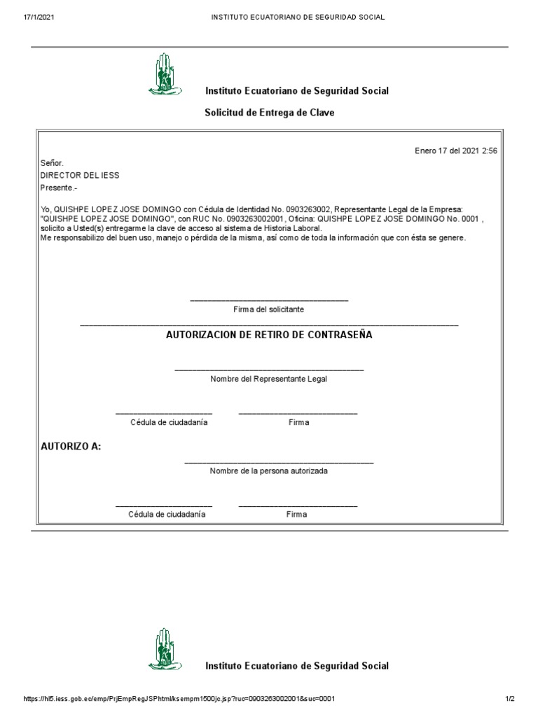 Formulario De Solicitud De Clave Iess Actualizado Jun - vrogue.co