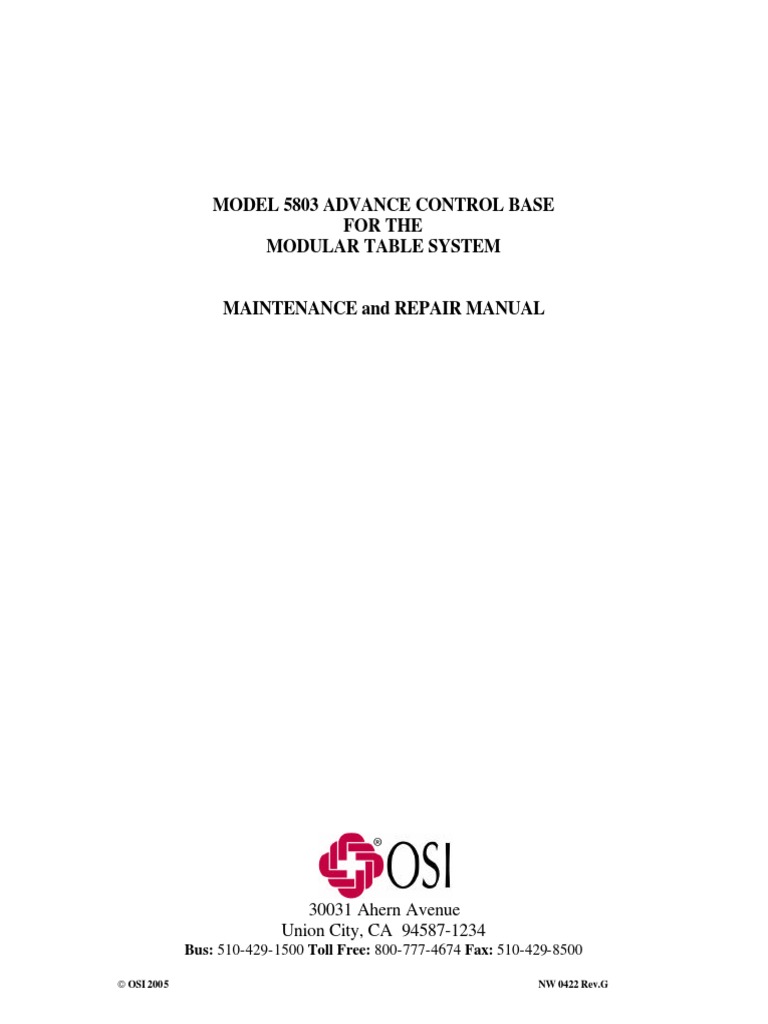 Model 5803 Advance Control Base For The Modular Table System | PDF ...