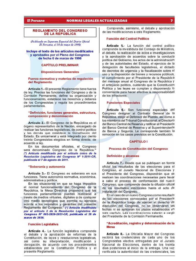 Reglamento Del Congreso de La República | PDF | Parlamento | Comisión ...