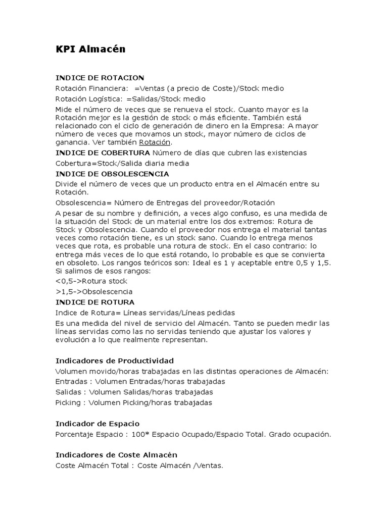 KPI Almacén | PDF | Negocios | Finanzas y dinero