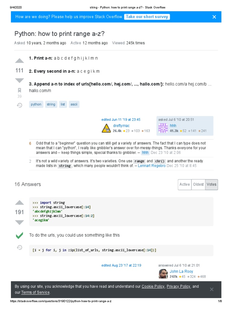 String - Python - How To Print Range A-Z - Stack Overflow | PDF | Software Development ...