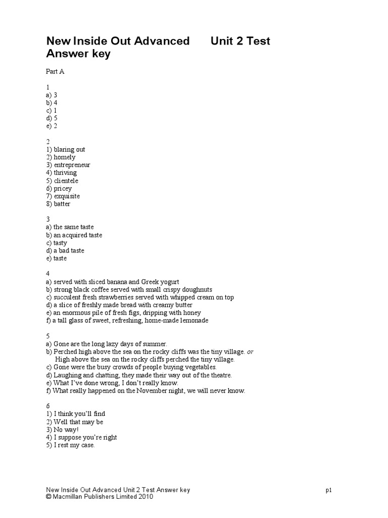 Unit 2 Test Answer Key | PDF