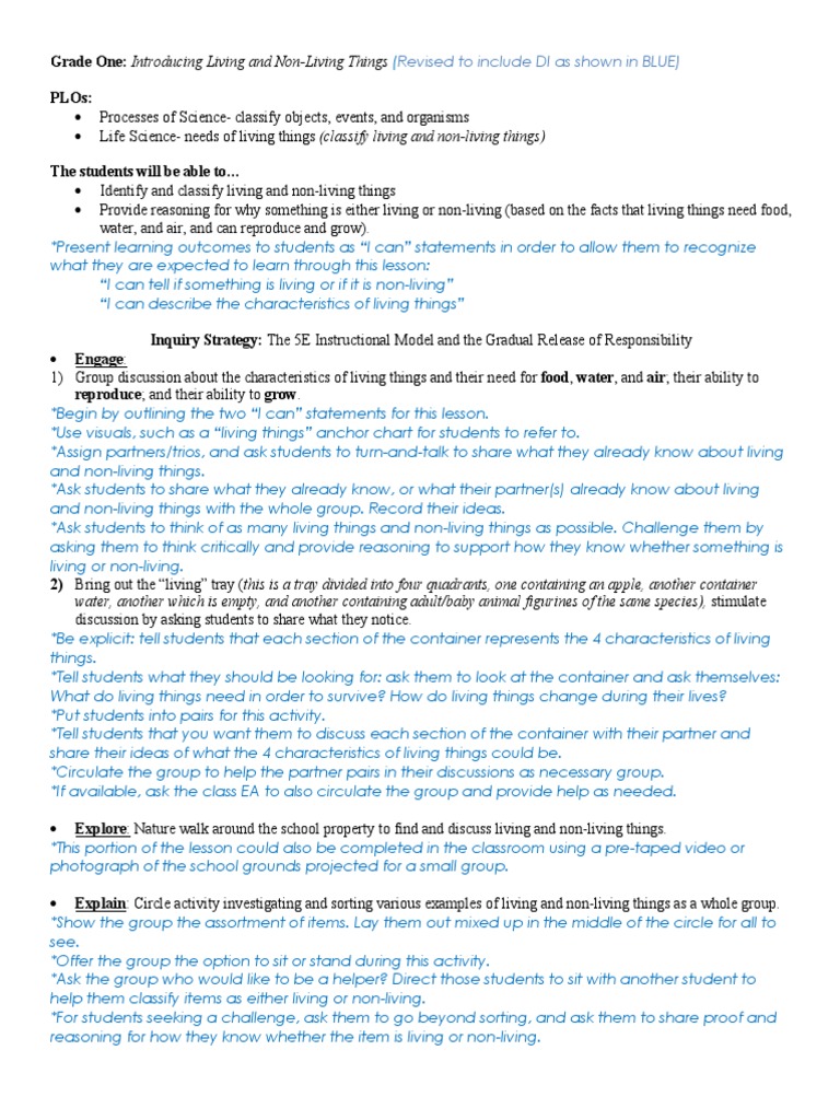 Living and Non-Living Lesson Revised With Di | PDF | Life ...