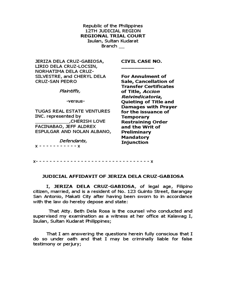 Judicial Affidavit | PDF | Affidavit | Injunction