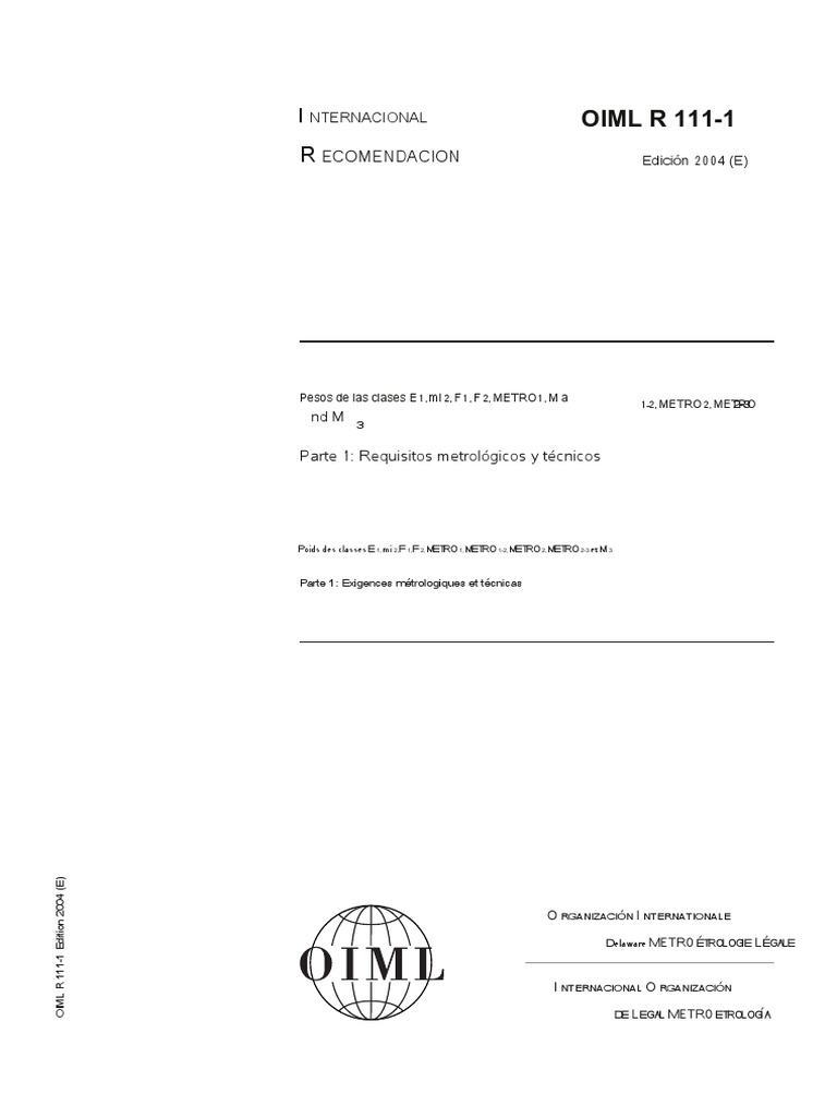 OIML R 111-1: Ecomendacion | PDF | Calibración | Campo magnético