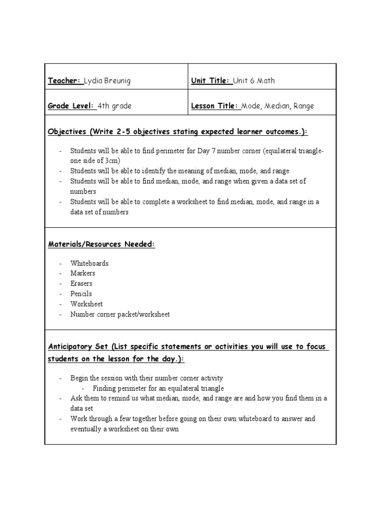 Lesson Plan 3 4 7 | PDF | Worksheet | Homework