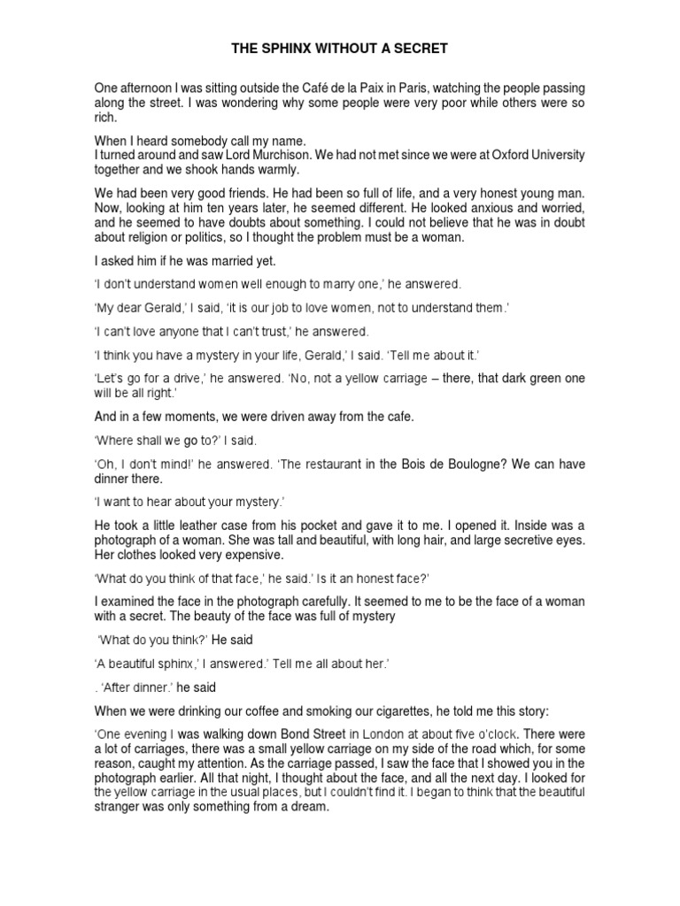 The Sphinx Without A Secret | PDF