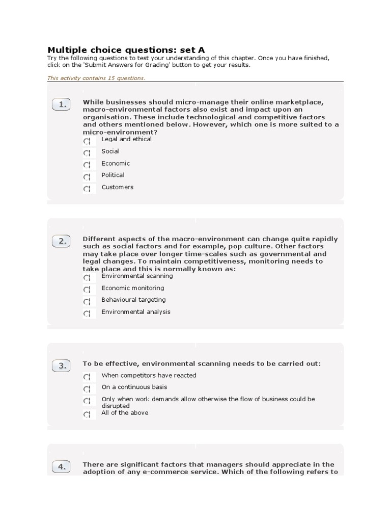 Multiple Choice Questions: Set A: This Activity Contains 15 Questions ...