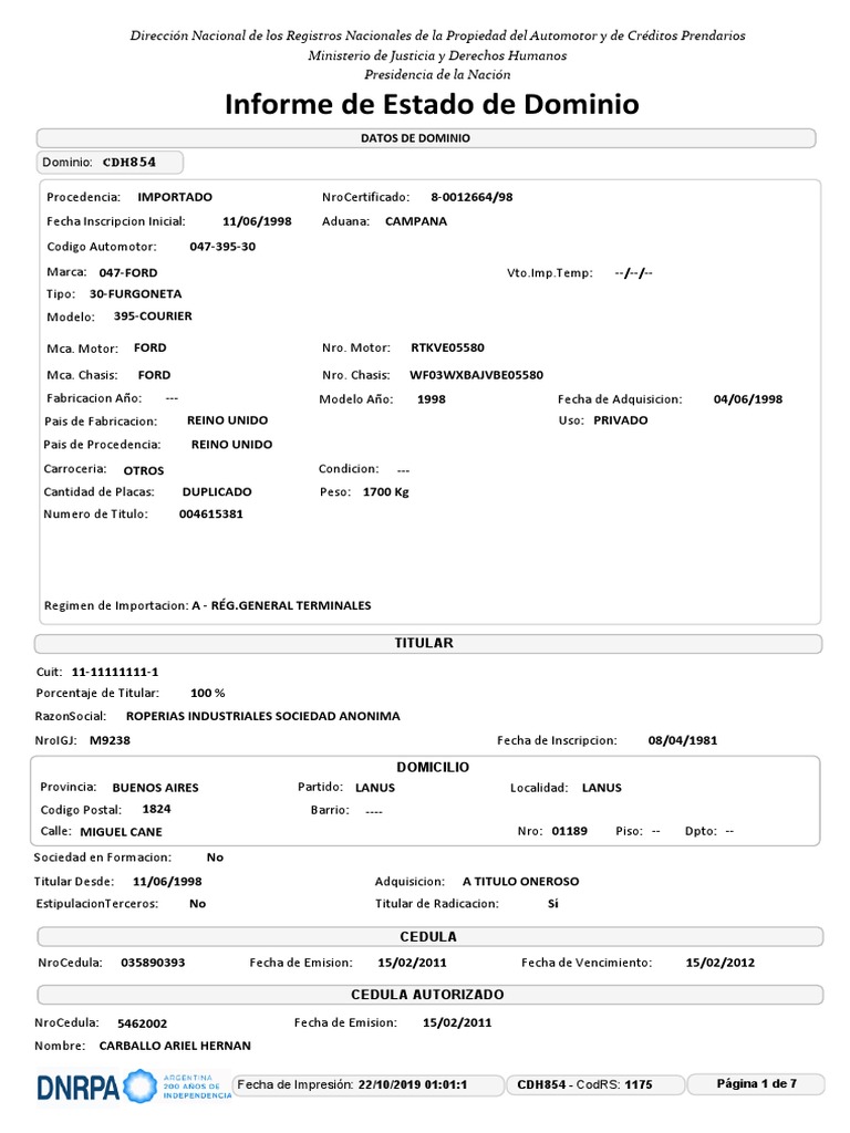 Informe Dominio | PDF