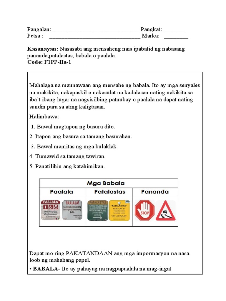 Worksheet-Grade-1-Week 4-Filipino | PDF