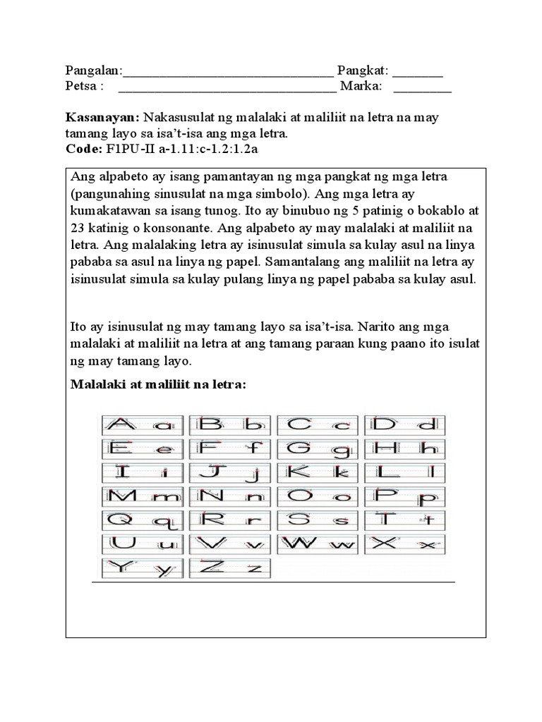 Worksheet-Grade-1-Week 5-Filipino | PDF