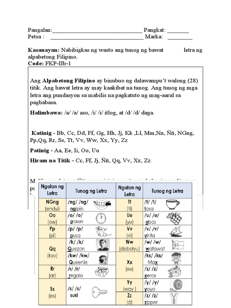 Worksheet-Grade-1-Week 6-Filipino | PDF