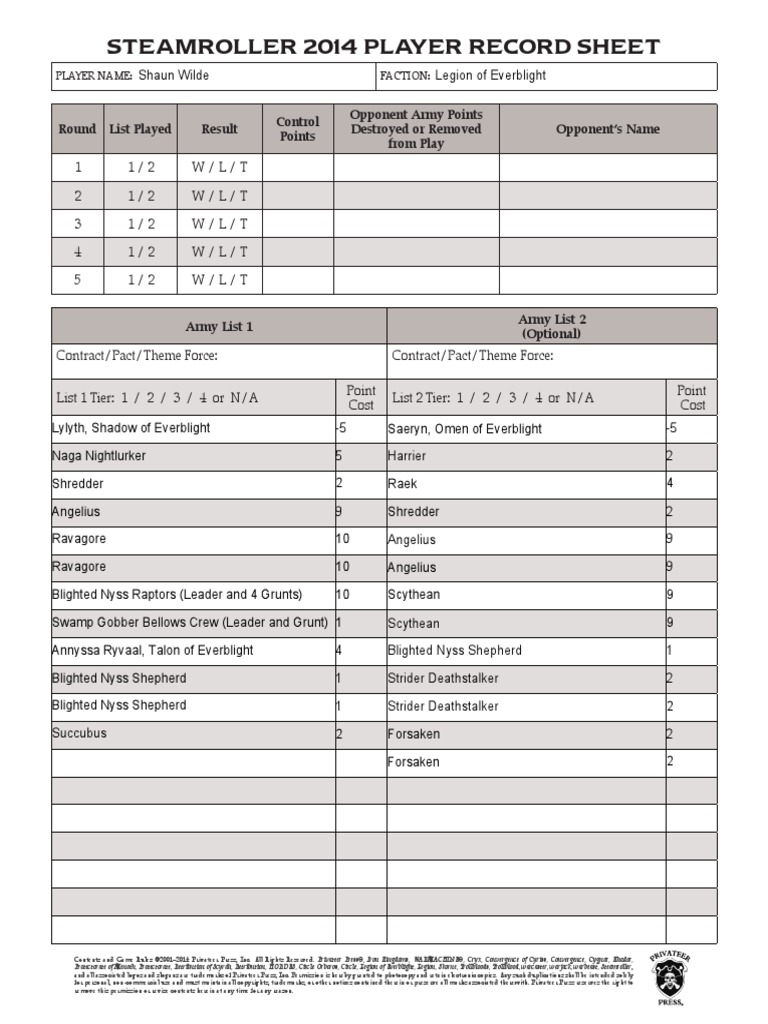 Steamroller 2014 Fillable Player Sheet | Download Free PDF | Civil Law ...