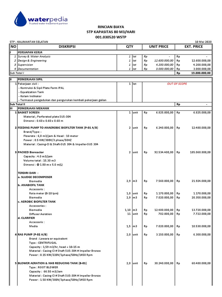 Rab STP 80 TPD - Tambang Batu Bara - Kalimantan - R01 | PDF | Fluid Dynamics | Chemical Engineering