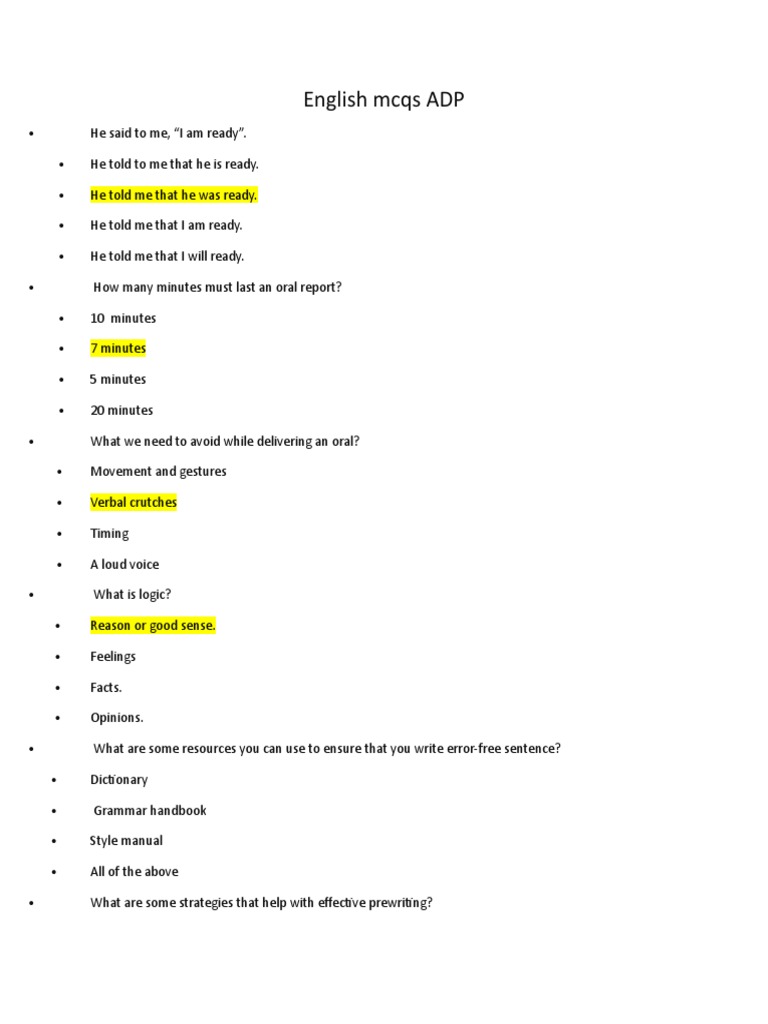 English Mcqs ADP | PDF | Essays | Writers