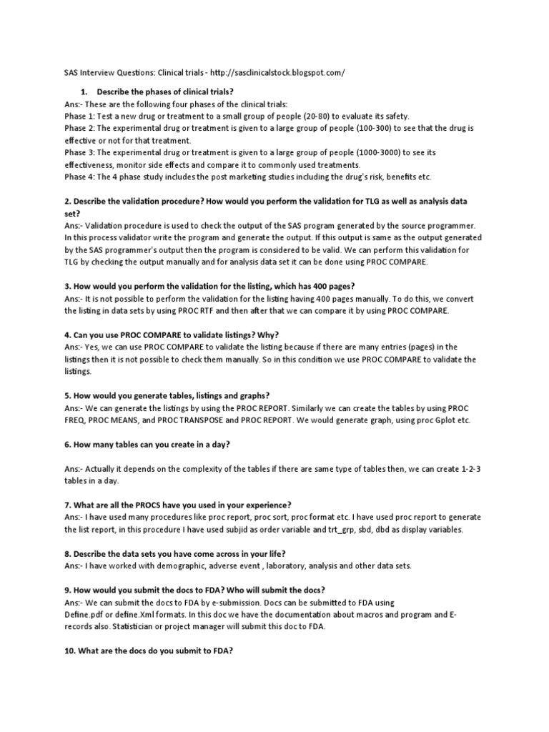 SAS Interview Questions - Clinical | PDF | Sas (Software) | Databases