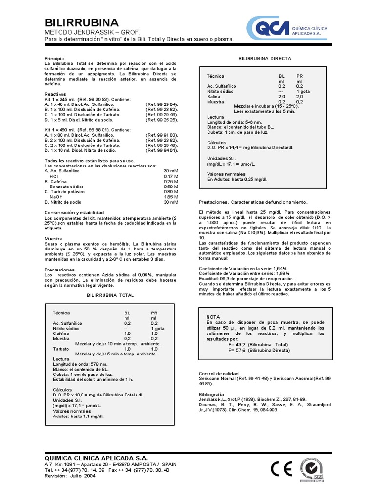 Método Jendrassik-Grof para Bilirrubina | PDF | Química | Compuestos ...
