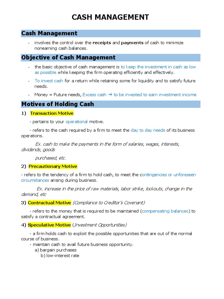 1 - Cash Management | PDF | Float (Money Supply) | Payments