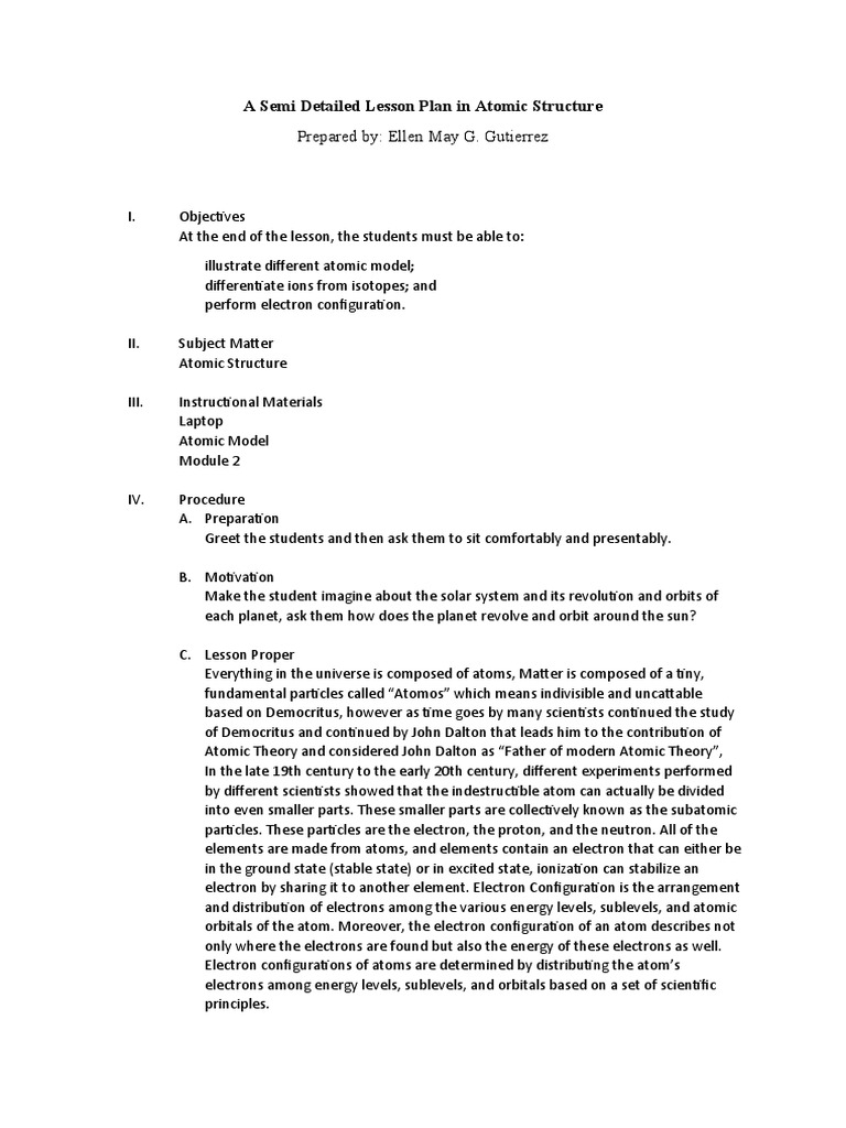 Electron Configuration Lesson Plan | PDF | Atoms | Electron Configuration