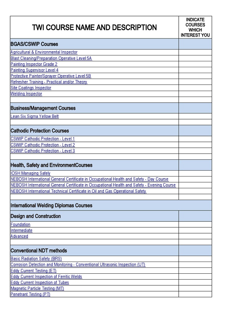 Twi Courses Individual Interest | PDF | Nondestructive Testing | Welding