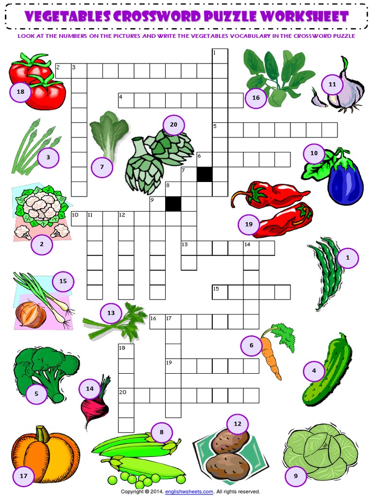 Vegetables Vocabulary Crossword Puzzle Worksheet | PDF