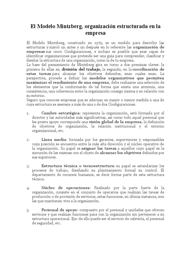 El Modelo Mintzberg | PDF | Empresas | Gestión de recursos humanos