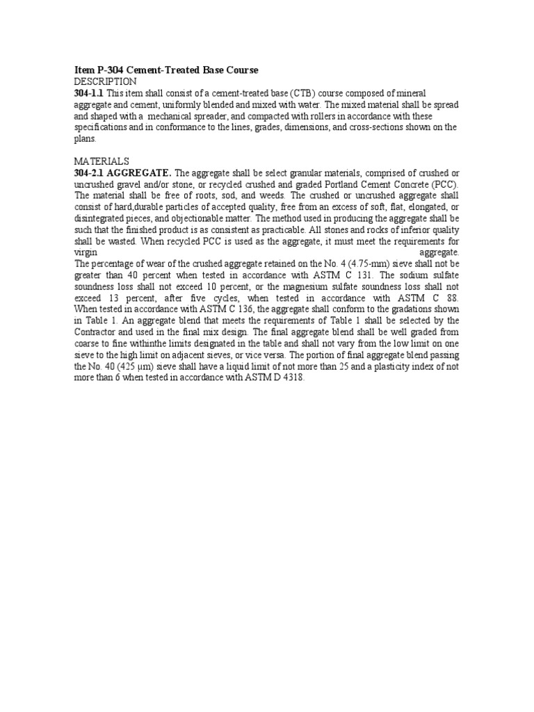 Item P-304 Cement-Treated Base Course | PDF | Construction Aggregate ...