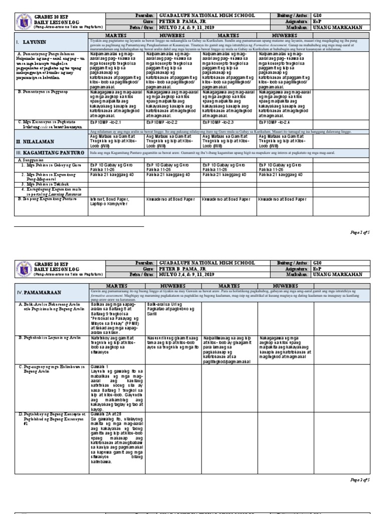 DLL - Esp 10 q1 Modyul 2 | PDF