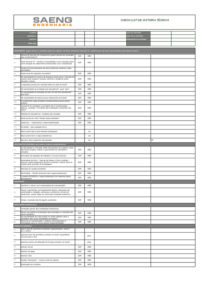 Check List de Vistoria Técnica 1 | PDF | Equipamento | Engenharia Civil