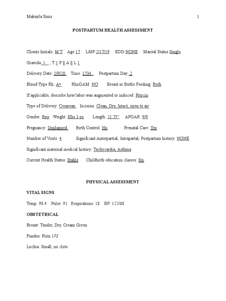 Postpartum Health Assessment | PDF