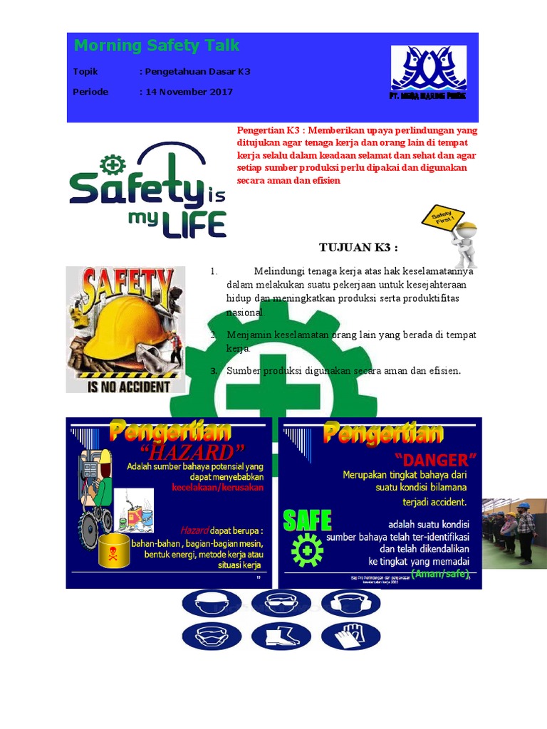 Materi Safety Morning Talk Tujuan K3 | PDF
