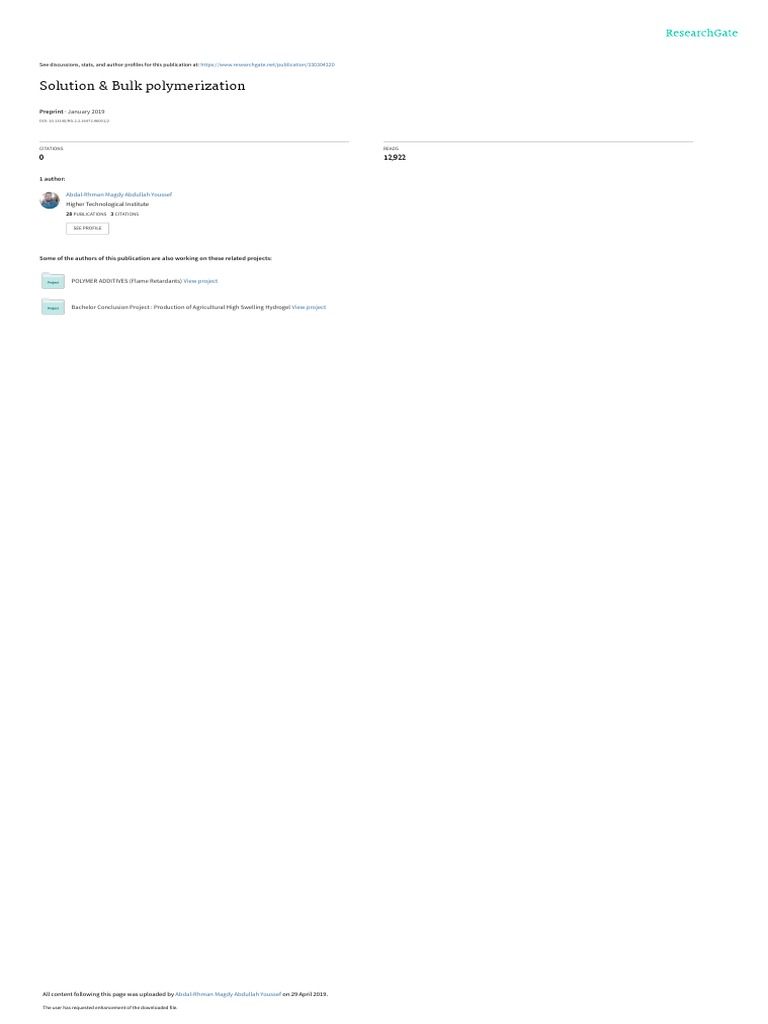 Bulk and solution polymerization processes | PDF | Polymerization | Polymers
